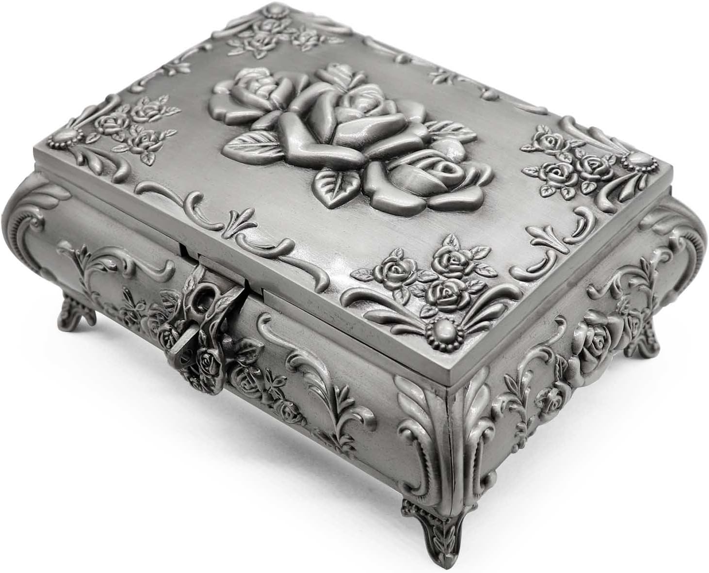 Amazon.com: H&S Antique Metal Jewelry Box for Storage - Floral Vintage ...