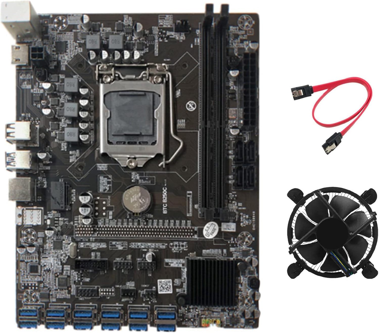MADOC B250C BTC Mining Motherboard with Fan+SATA Cable 12XPCIE to USB3 ...