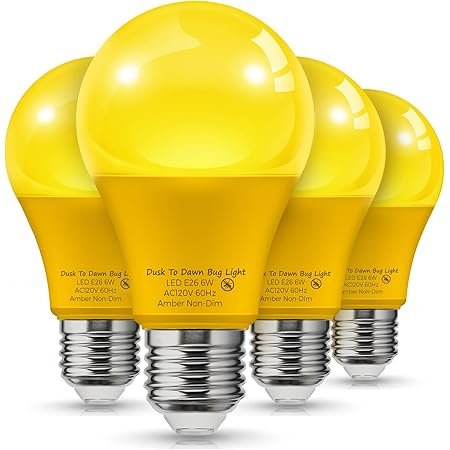 Sunco 2 Pack LED Bug Light Bulbs Outdoor A19 Yellow Dusk to Dawn Bug ...