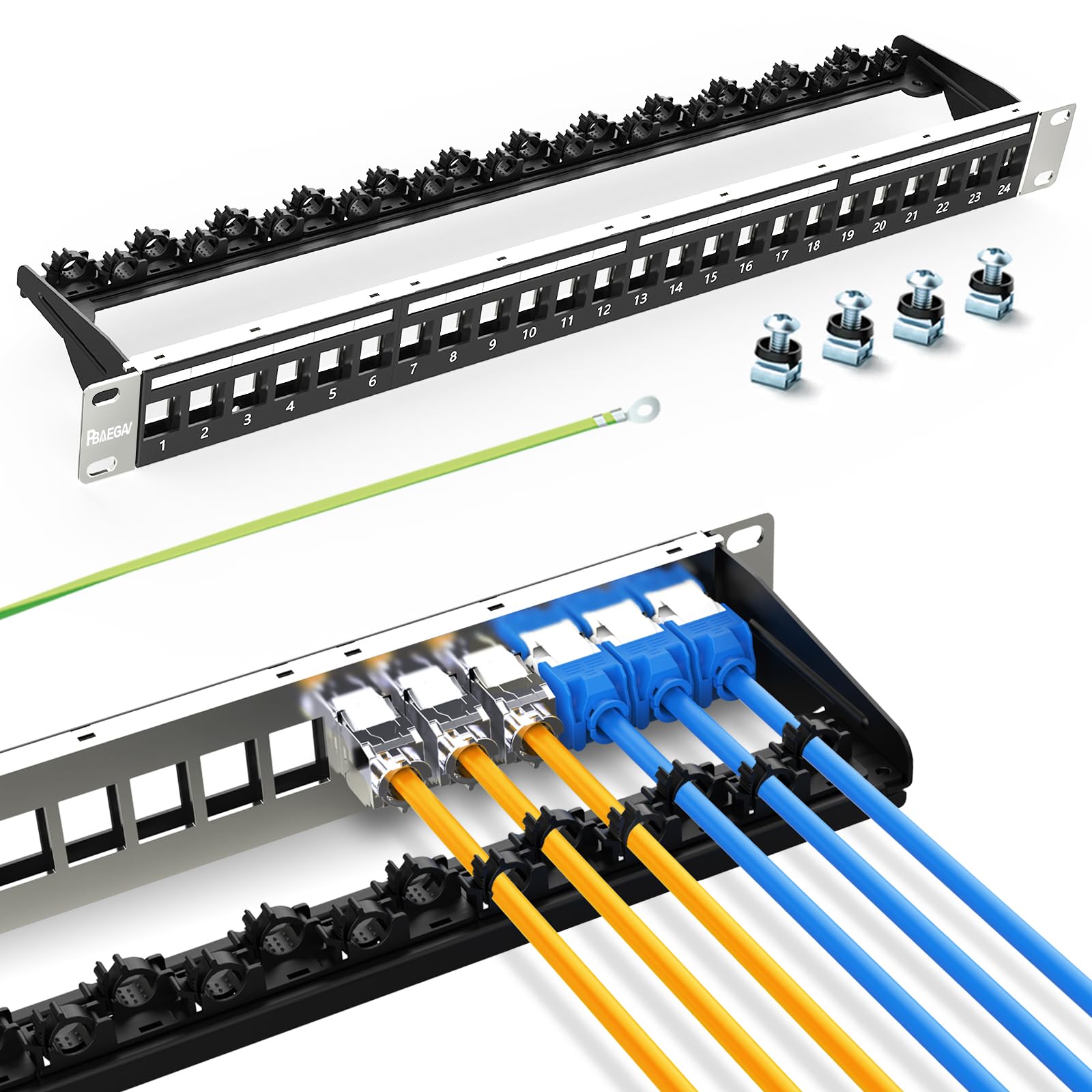 Amazon.com: PBAEGAV Patch Panel 24 Port UTP/STP Keystone Patch Panel ...