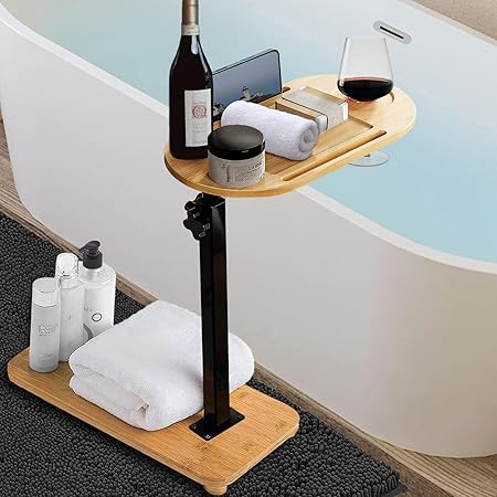 Amazon.com: Bamboo Bathtub Tray Table with Adjustable Height, Enhanced ...
