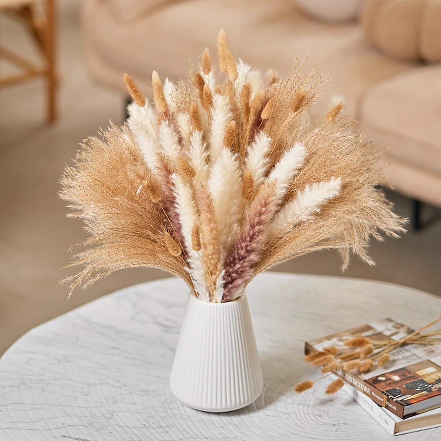 Amazon.com: 120PCS Natural Dried Pampas Grass Decor Tall Pampas Grass ...