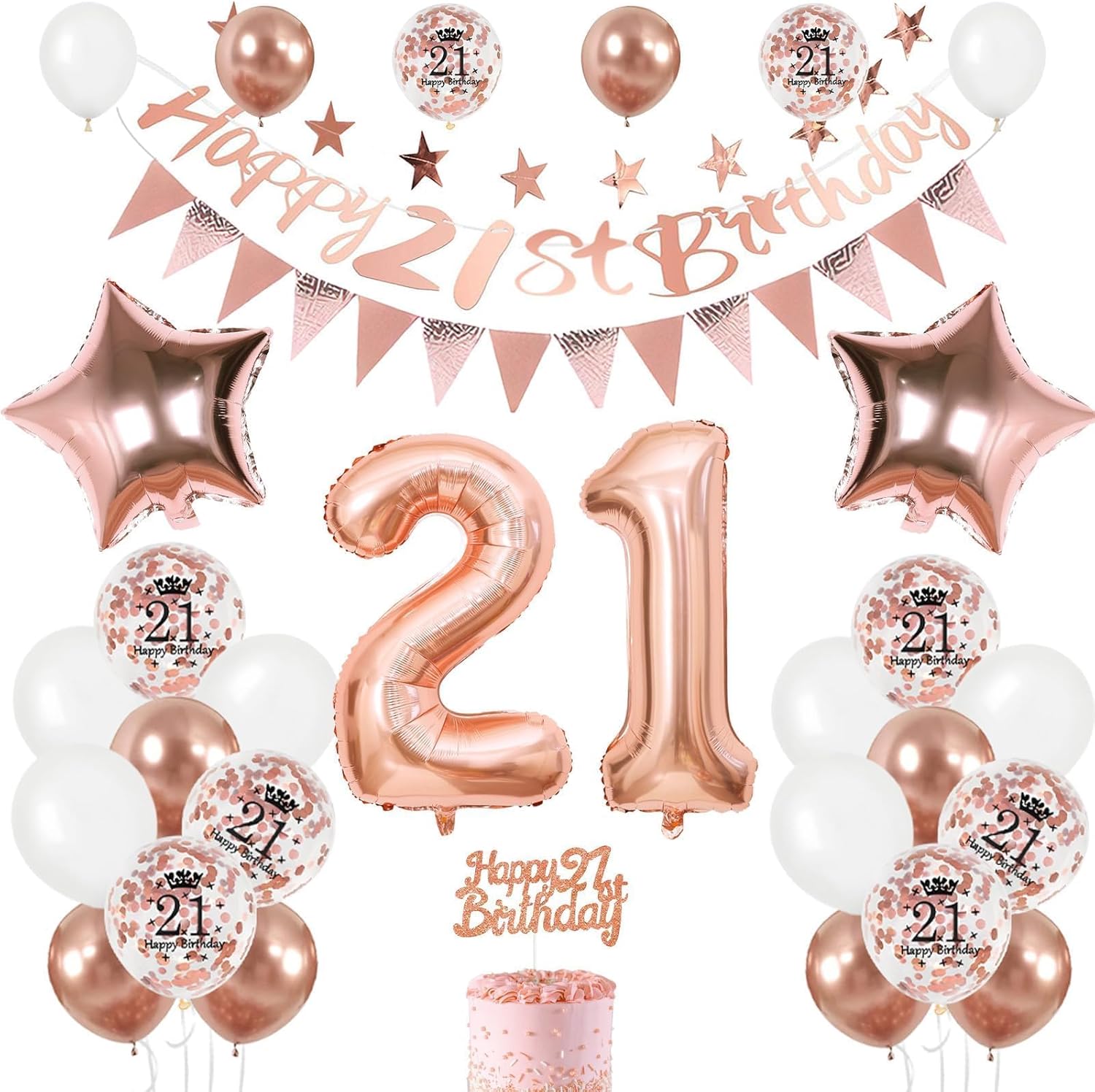 Amazon.com: 21st Birthday Decoration for Girls, Rose Gold 21st Birthday ...