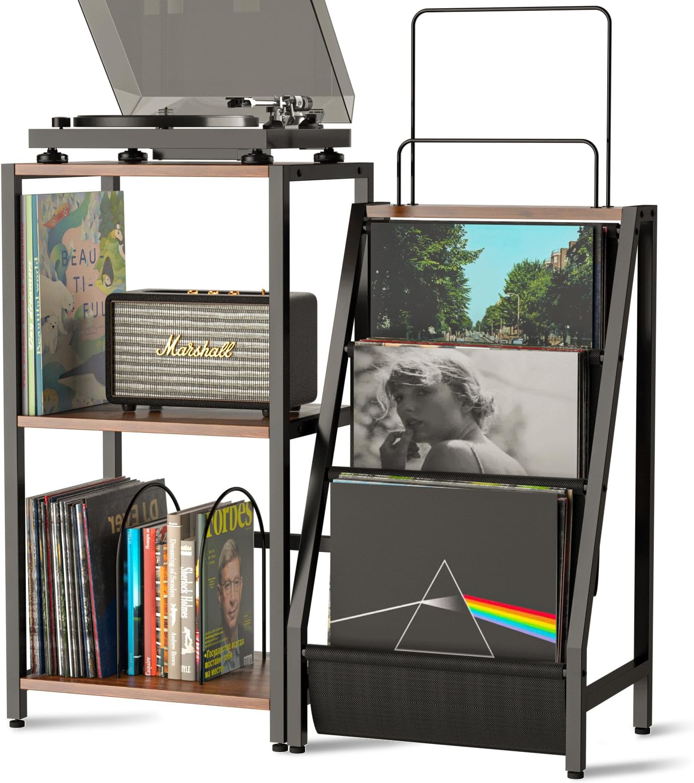 Amazon.com: HOOBRO Record Player Stand, End Table with Charging Station ...