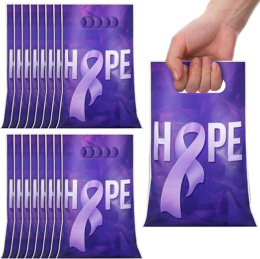 Amazon.com: Panelee 100 Pcs Purple Ribbon Awareness Plastic Gift Bags with Handle Purple Hope ...