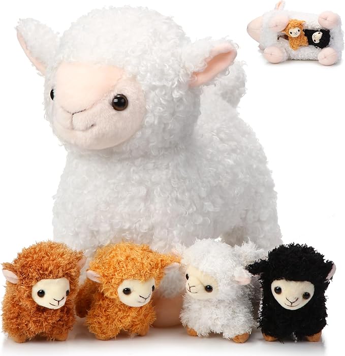 Amazon.com: Lenwen 5 Pcs Lamb Stuffed Animal Toys Sets, 14 Inch Mommy ...