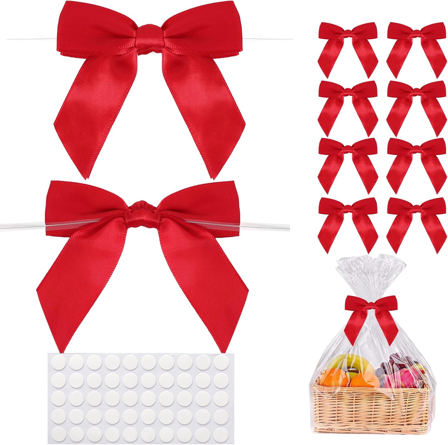 Amazon.com: 50Pcs Red Twist Tie Bows, 3.5'' Pre-Tied Satin Ribbon Small ...