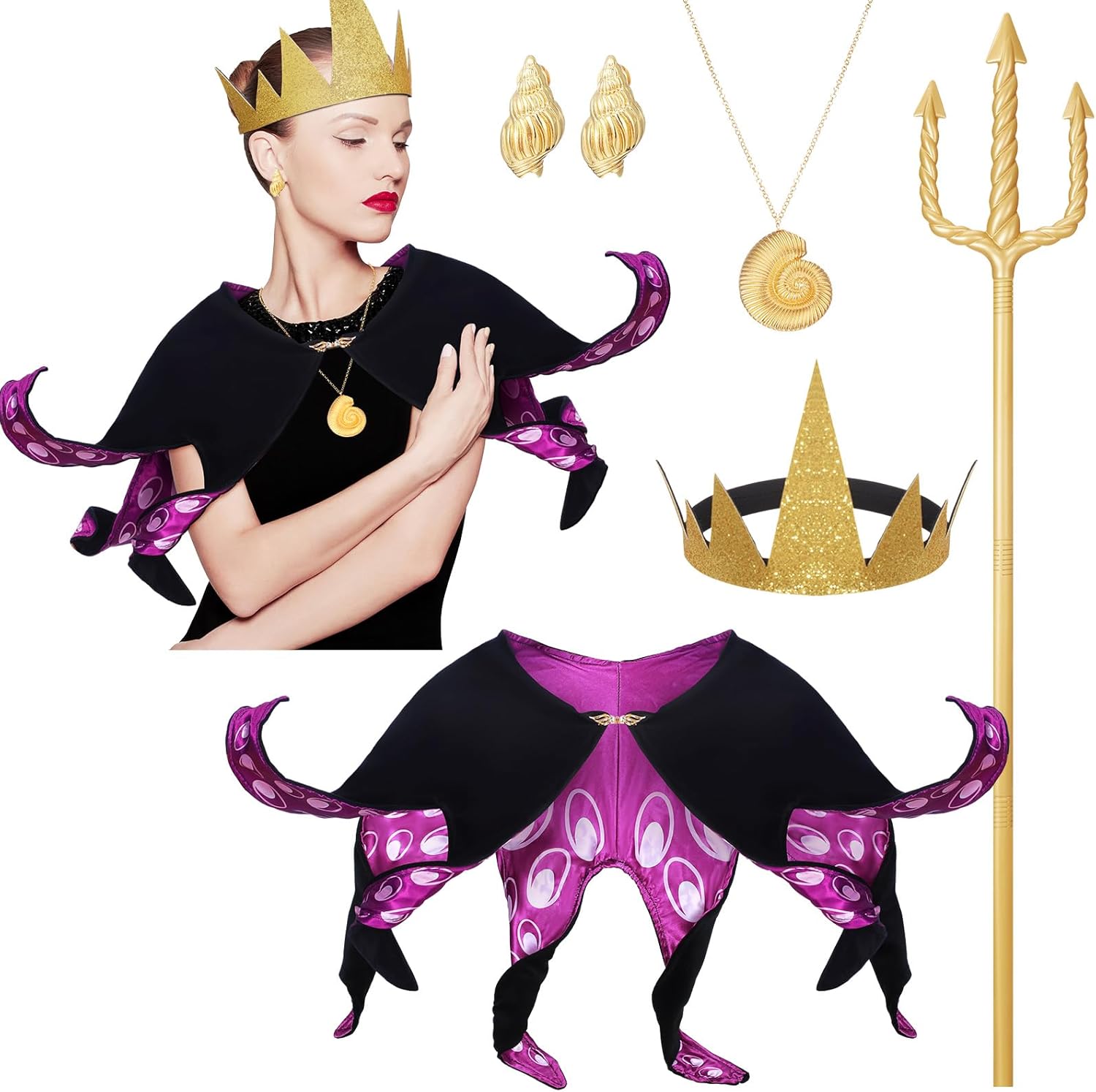 Amazon.com: Ferraycle 5 Pcs Women's Halloween Sea Costume Purple ...