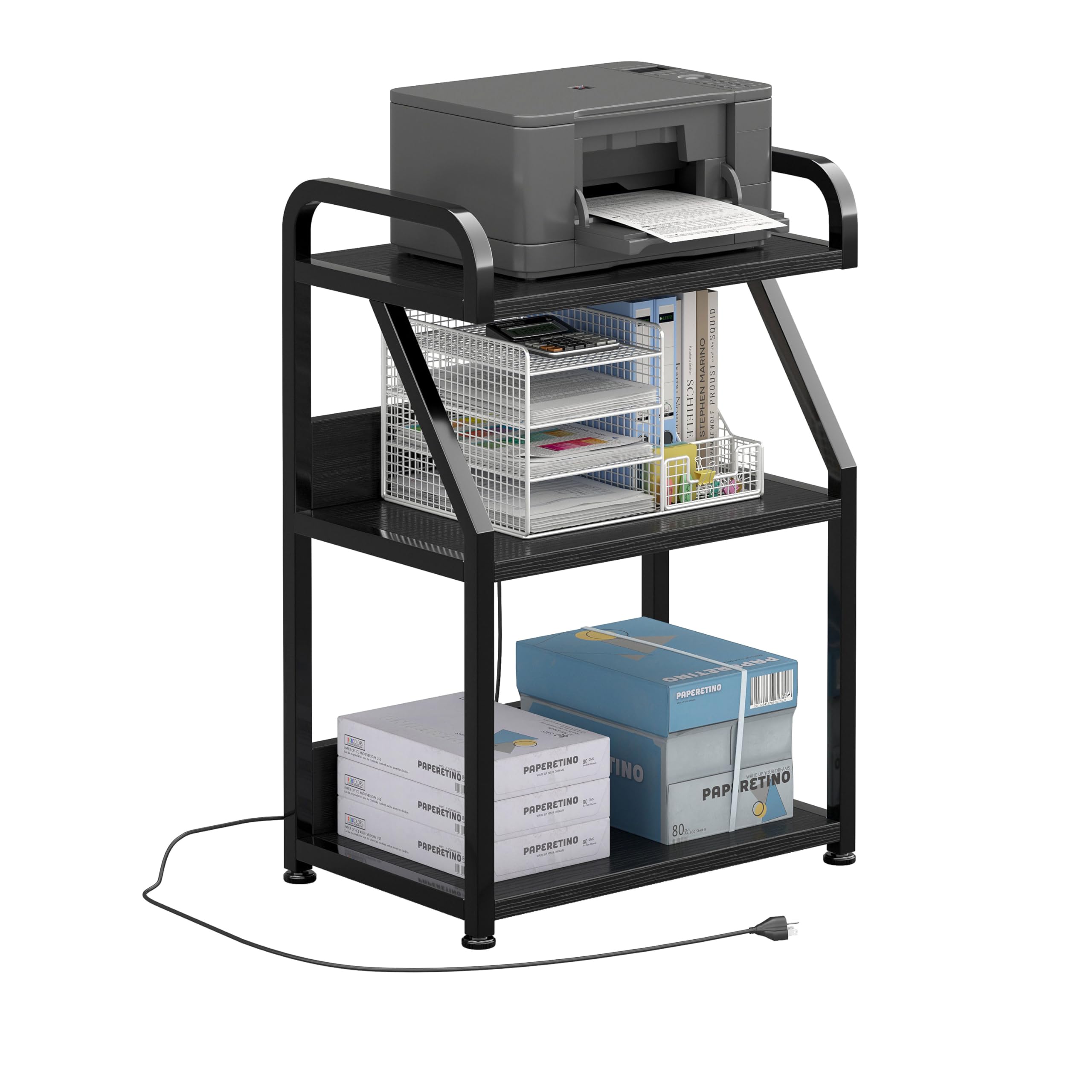 Flrrtenv Printer Stand with Charging Station, 3 Tier Printer Table ...