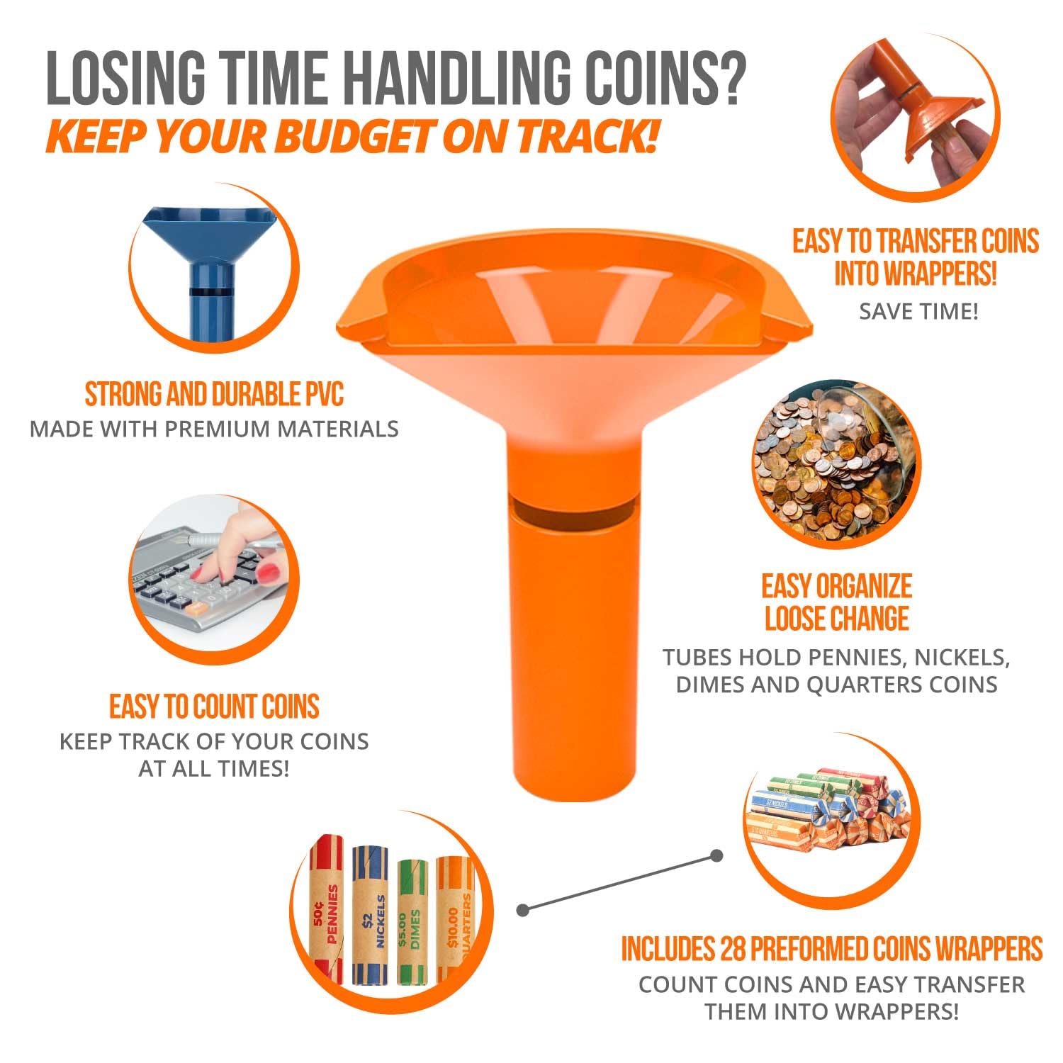 Snapklik.com : Coin Sorter Tubes And 28 Preformed Tubular Wrappers Set ...