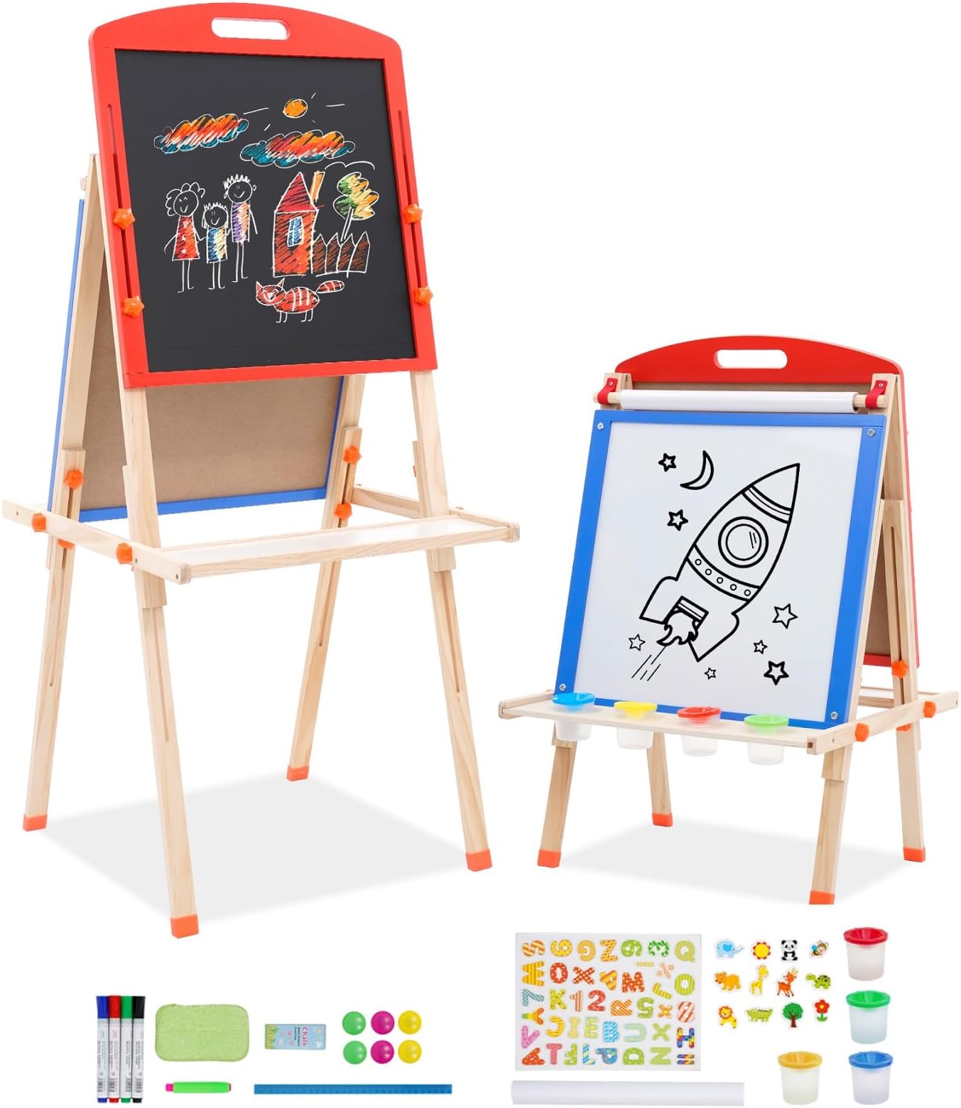 Amazon.com: Kids Easel Double-Sided Art Easel with Paper Clip Height ...