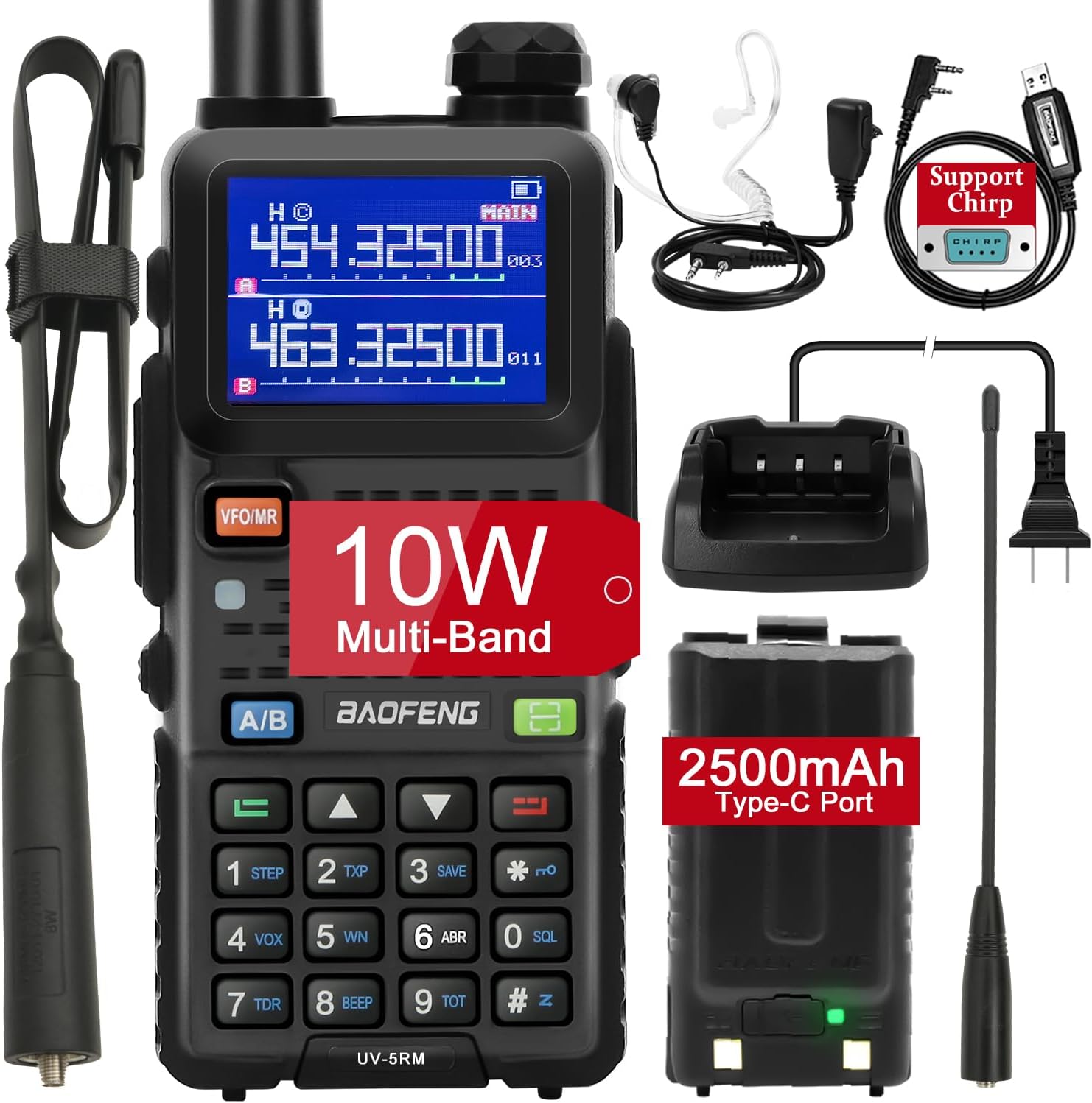 Amazon.com: BAOFENG UV-5RM 10W Radio, Ham Radio Long Range with Tctical ...