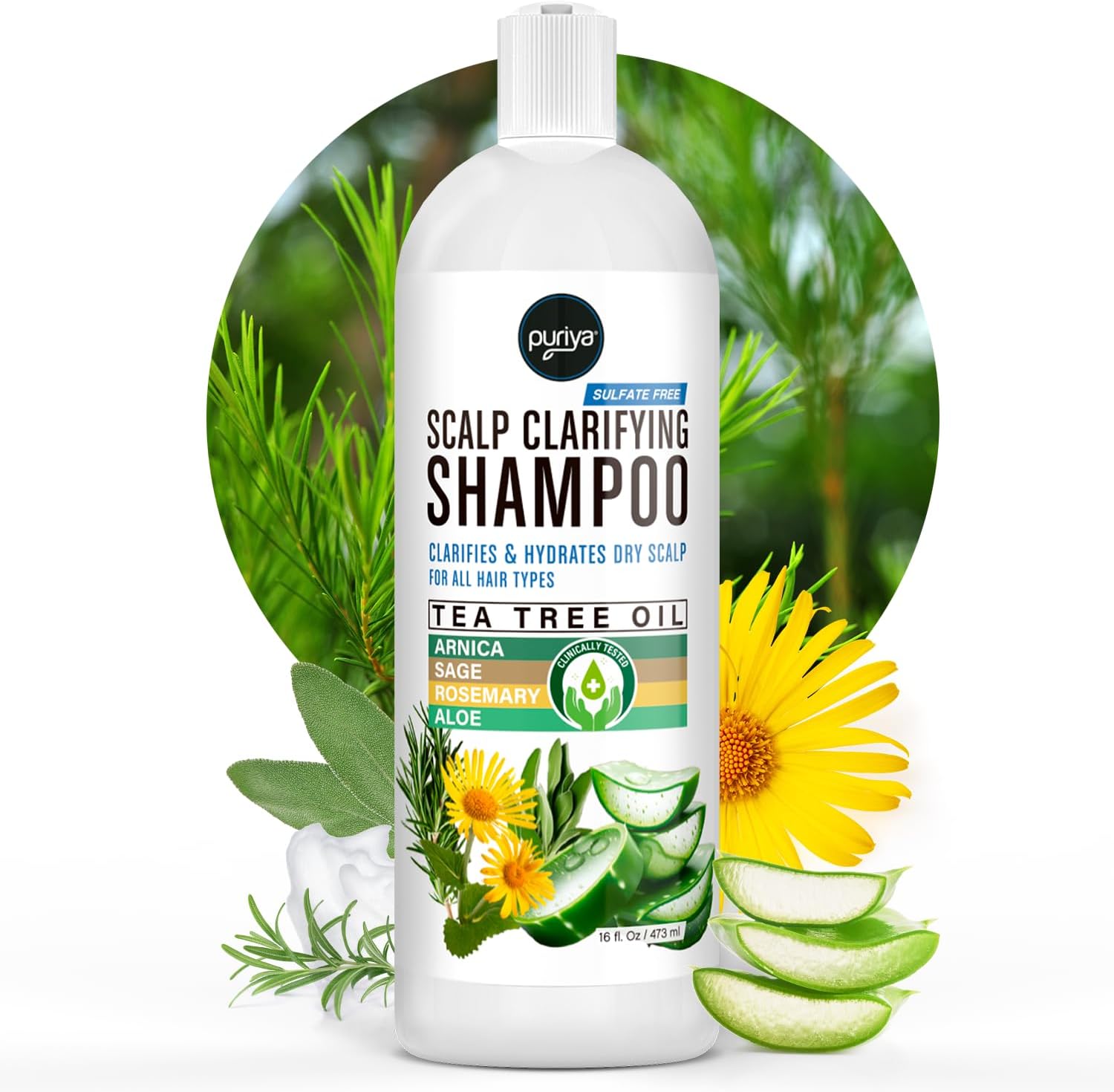 Amazon.com : Puriya Tea Tree Clarifying Shampoo. Plant Rich Dry Itchy ...