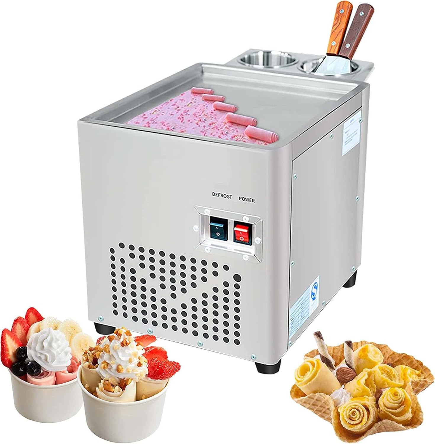 Commercial Rolled Ice Cream Machine, Stir-Fried Ice Cream Roll Machine ...