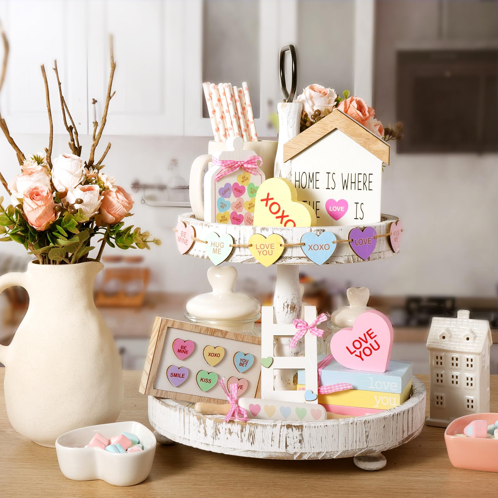 Amazon.com : Treory Valentines Day Decor, 9pcs Candy Heart Love Blocks ...