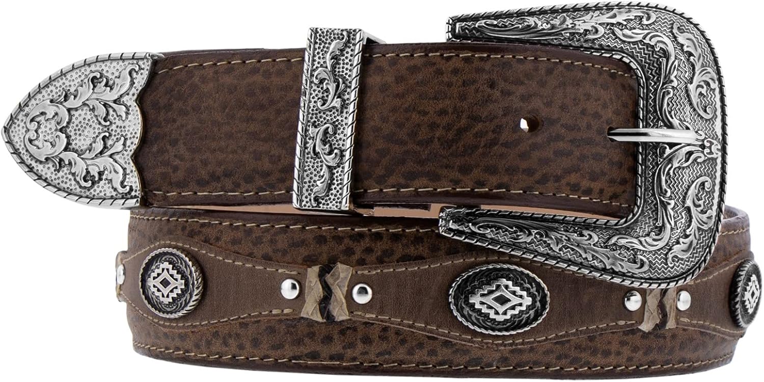 El Presidente Mens Rustic Brown Concho Western Cowboy Leather Belt ...
