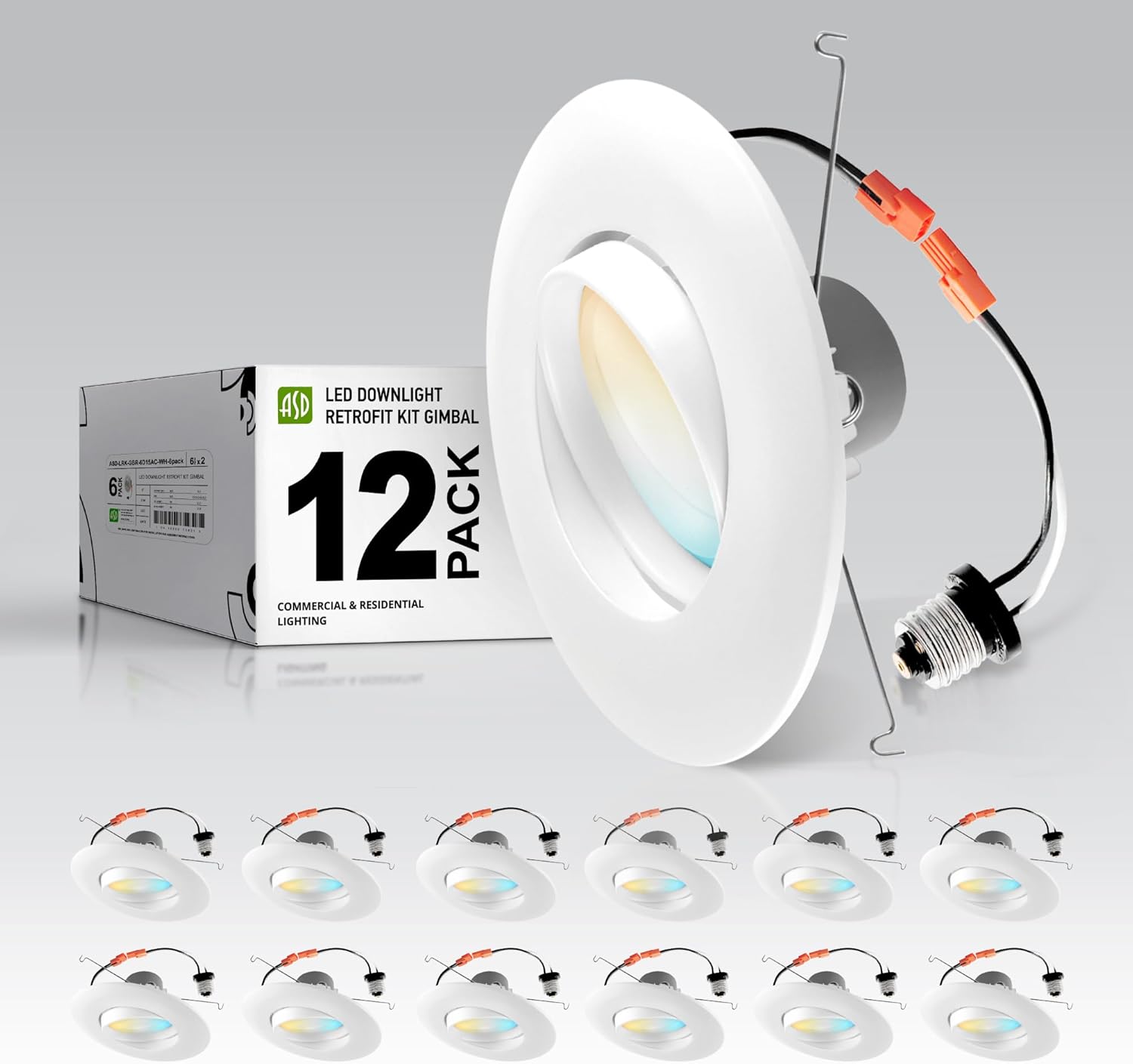 ASD Retrofit 6 Inch Gimbal LED Recessed Light - White Trim 15W 1236LM ...