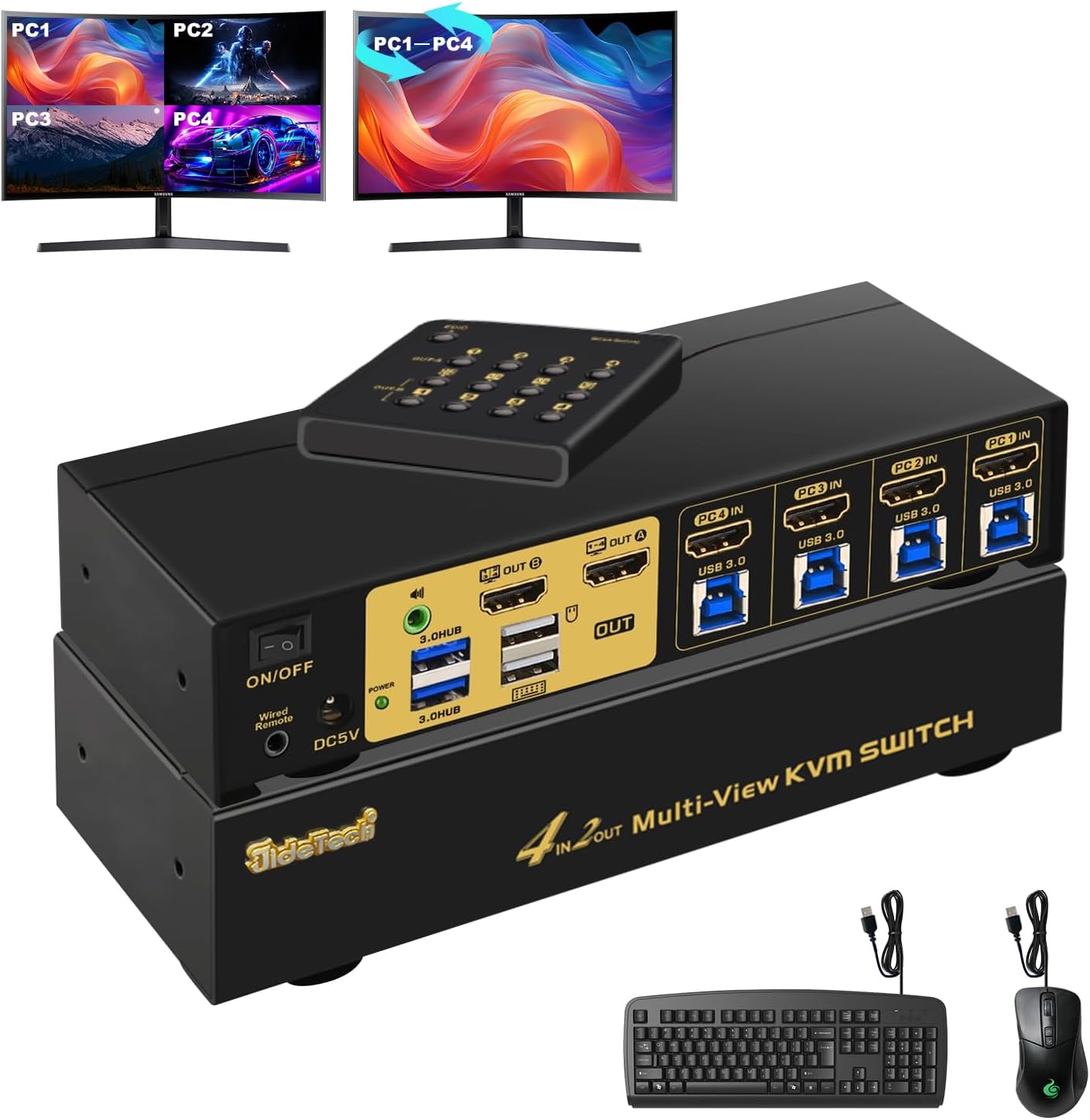 Amazon.com: JideTech HDMI Multiviewer Switch 4x2 4K@30Hz USB 3.0, for ...