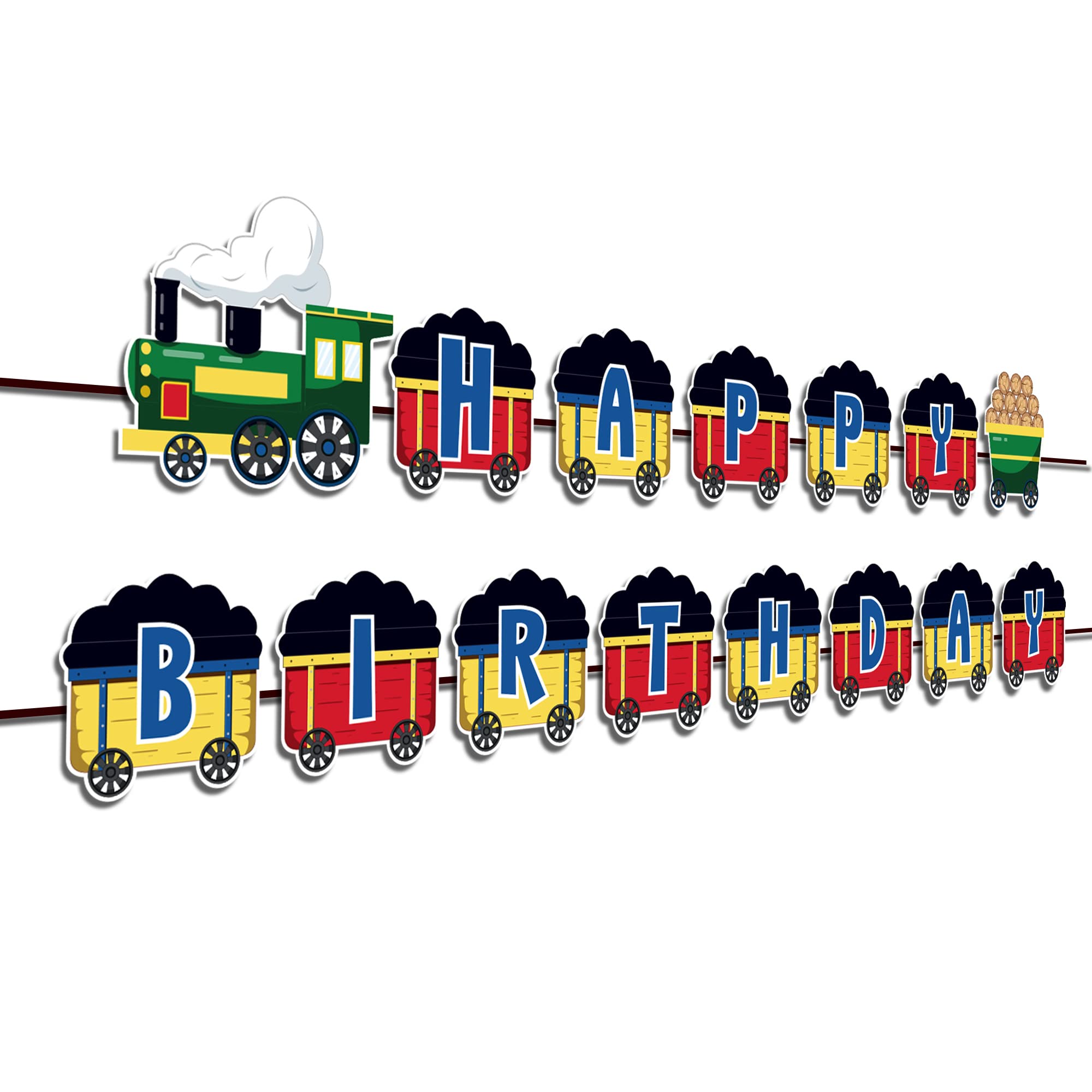 Amazon.com: Train Happy Birthday Banner Train Birthday Party Banner ...