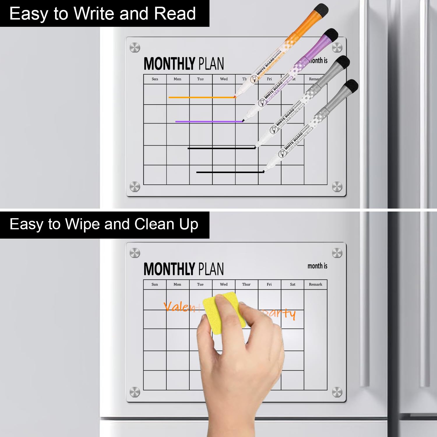 DARENYI Magnetic Fridge Planner, Magnetic Fridge Calendar Clear Acrylic ...