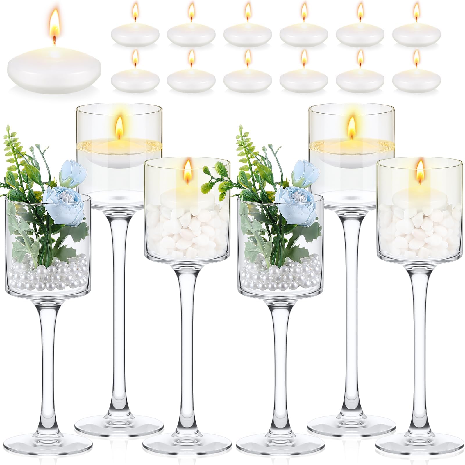 Amazon.com: Havawish 6 Pcs Tall Floating Candle Holder Glass Candle ...