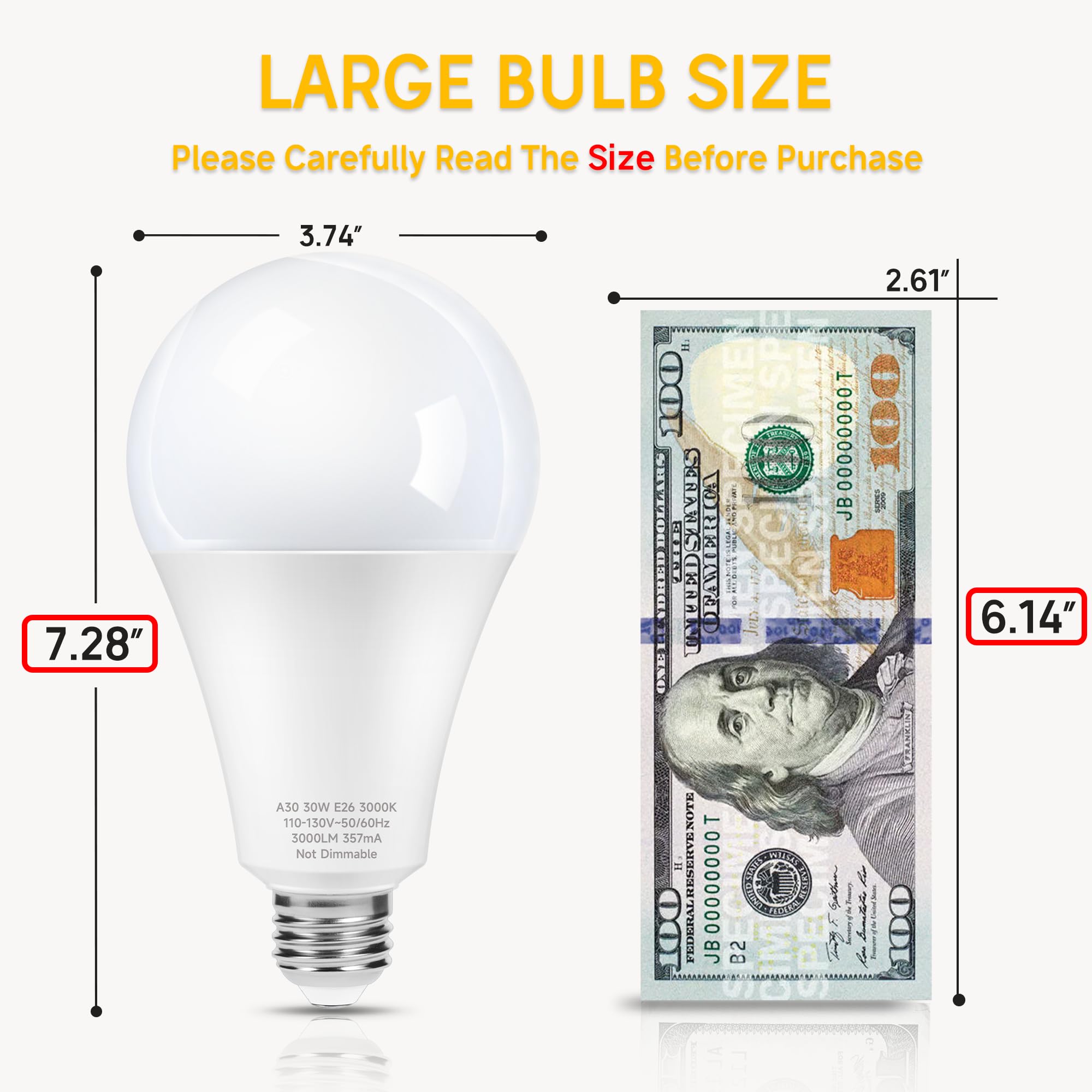 Snapklik.com : 250-300W Equivalent LED Light Bulbs, 3000 Lumens Warm ...