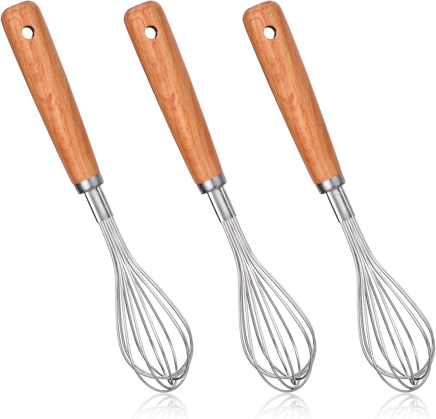 Amazon.com: 3 PCS Whisk Wooden Handle Stainless Steel, Whisks for ...