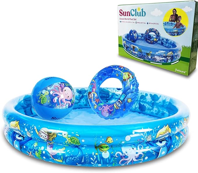 Amazon.com: Tuoveek Inflatable Kiddie Pool with Swim Ring & Beach Ball ...