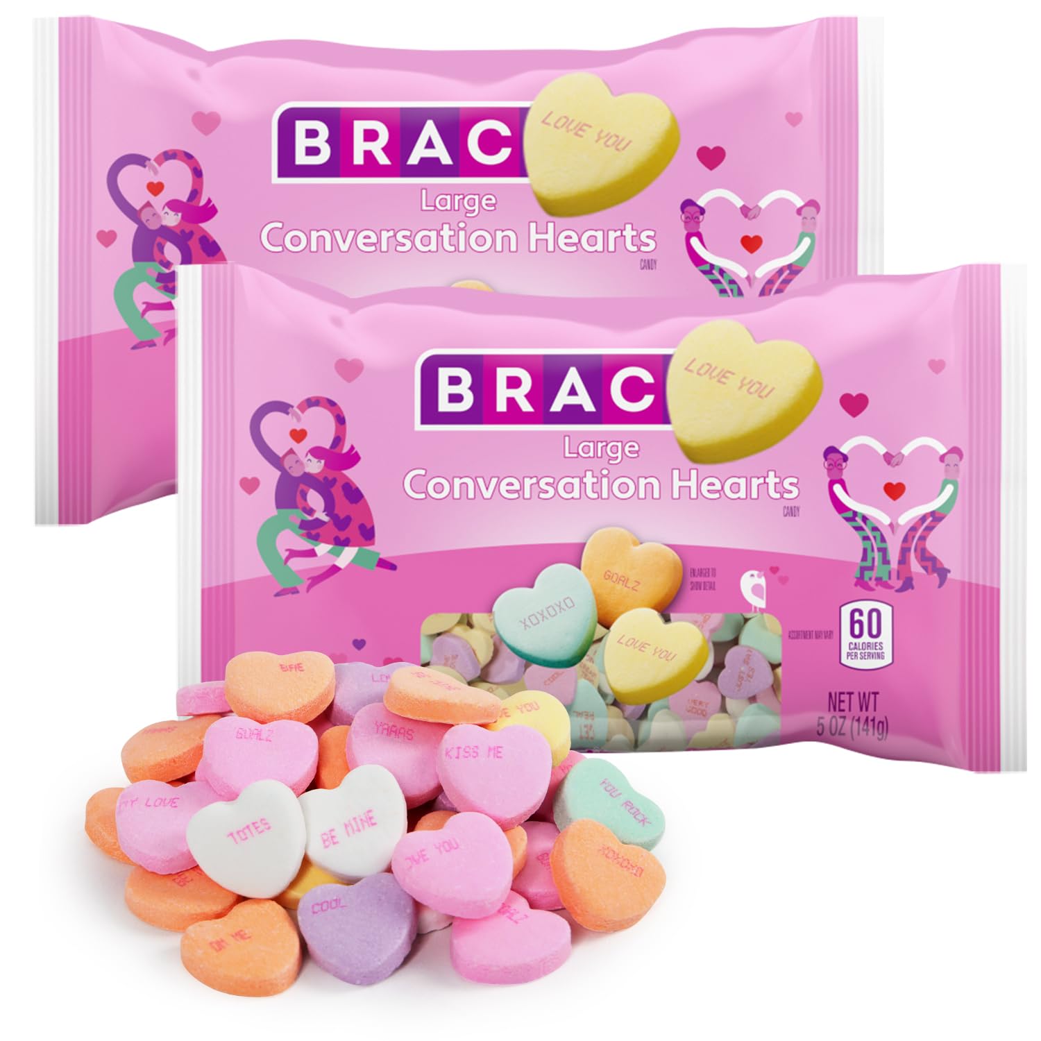 Amazon.com : Large Conversation Hearts Candy, 2 Packs of Candy Hearts ...