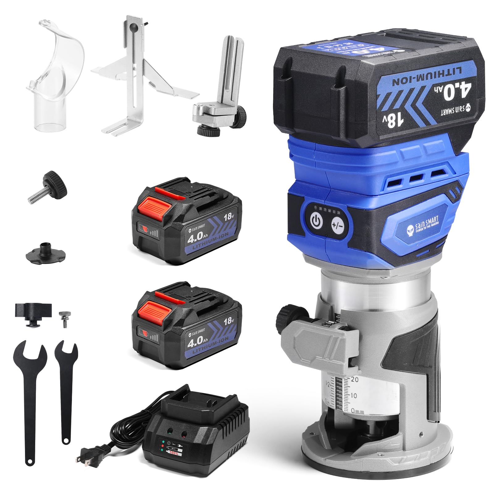 SainSmart Wood Router Cordless, 18-21V Compact Router with 2PCS 4.0Ah ...