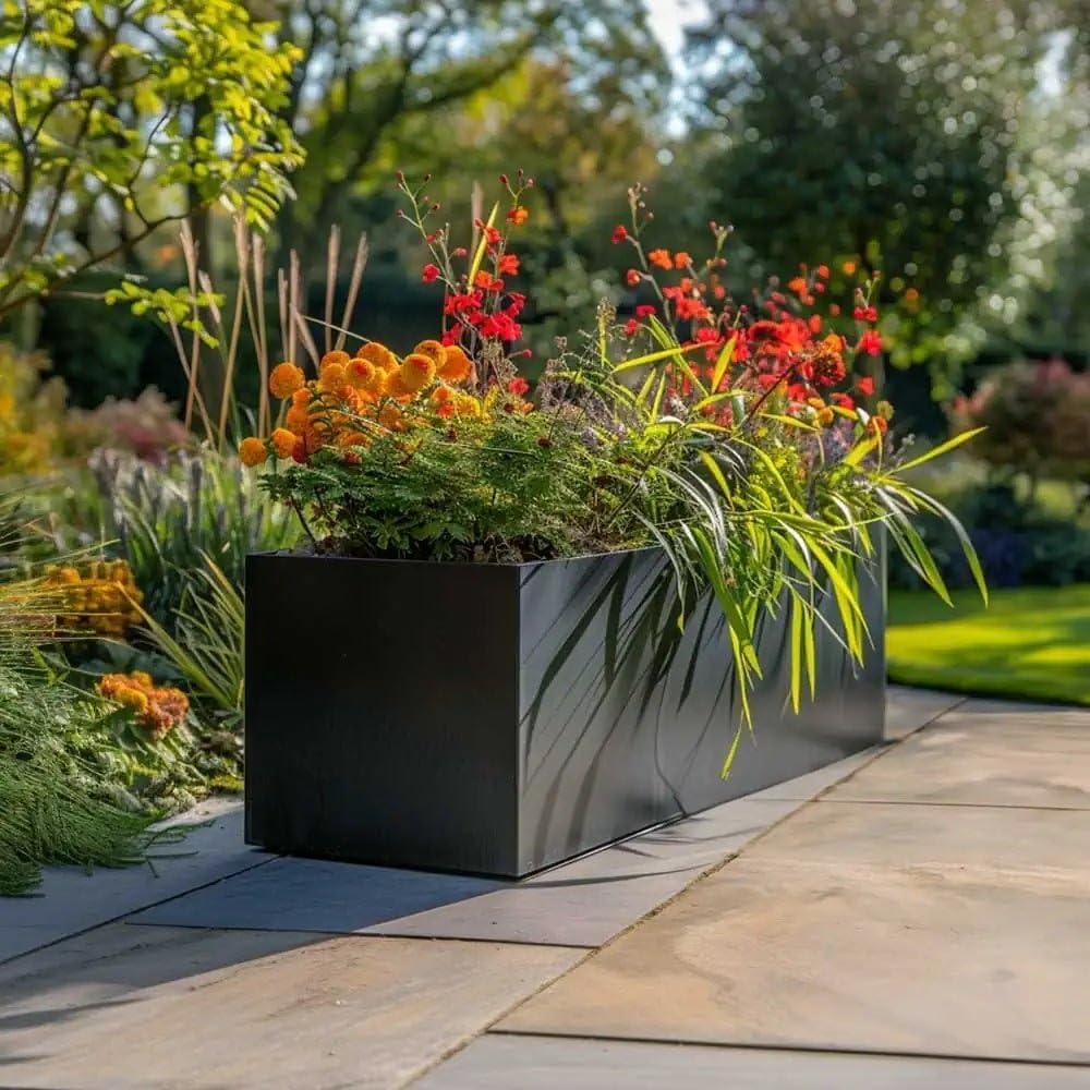 1.2m/1m/75cm/70cm Zinc Galvanised Trough Planter | No Assembly Needed | Lightweight (Matte Black ...
