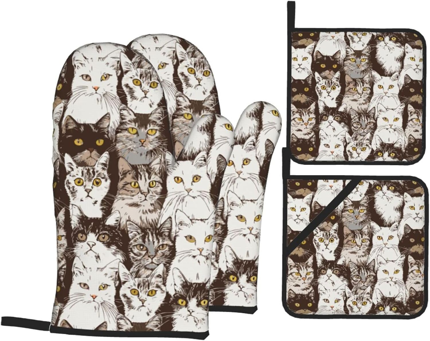 Amazon.com: Purebred Cats 2 Oven Mitts and Pot Holders Set of 4pcs Heat ...