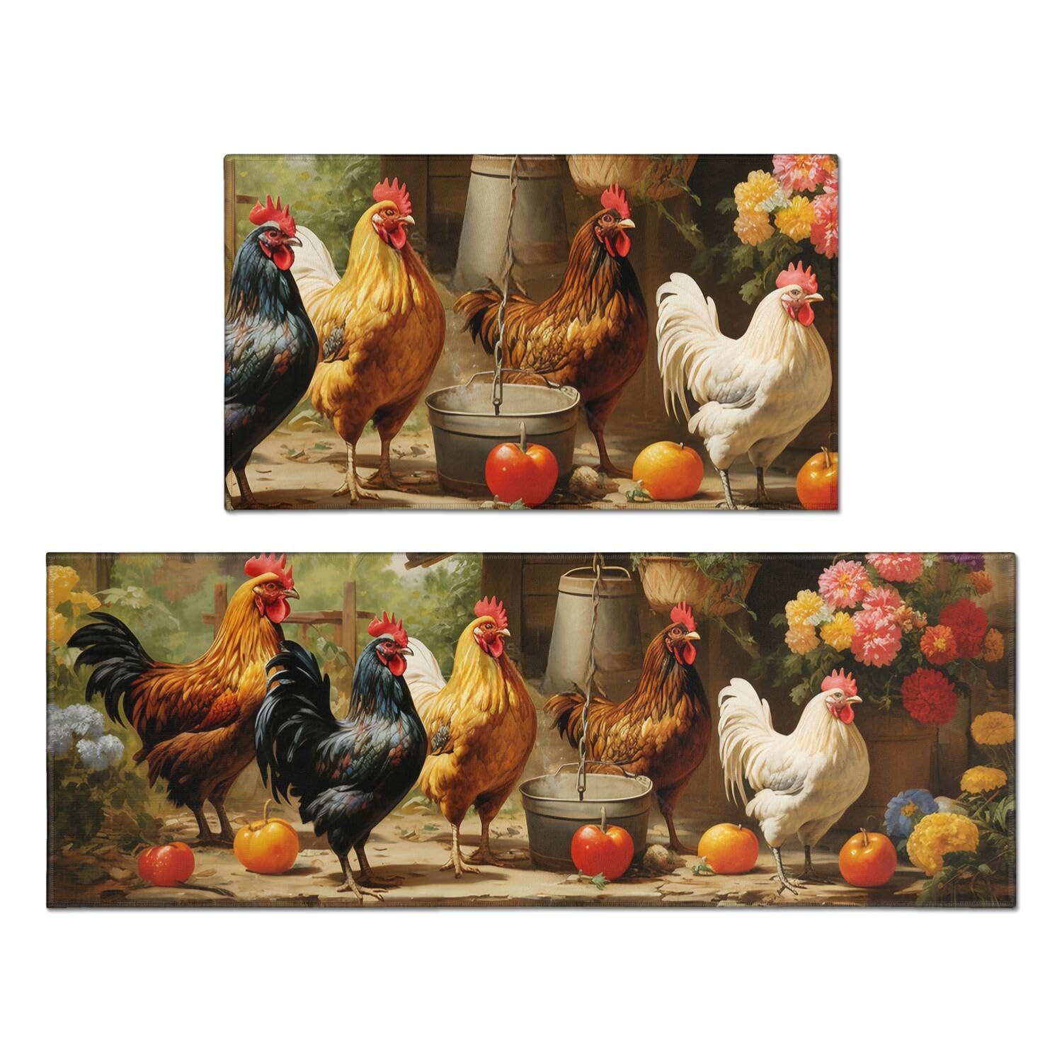 Amazon.com: Rooster Kitchen Rugs Sets of 2, Chicken Farmhouse Washable ...