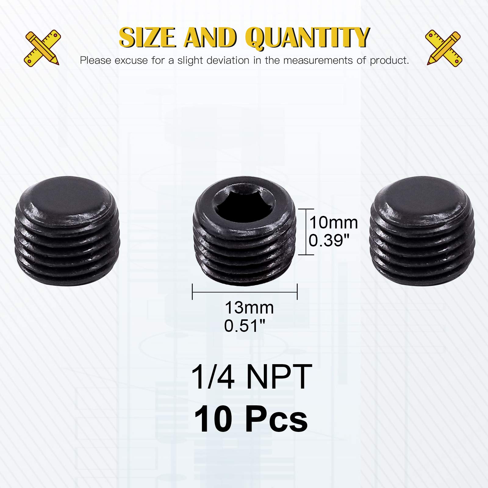 Snapklik.com : Mardatt 10pc 1/4" NPT Carbon Steel Pipe Plug Set
