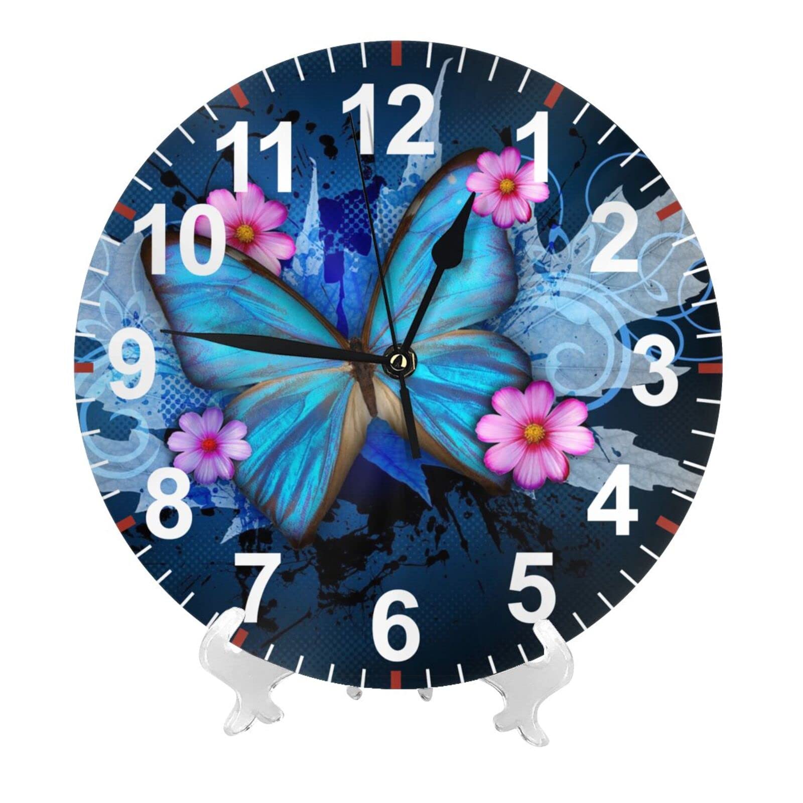 Amazon.com: Yomane Wall Clock Blue Butterfly 10 Inch Battery Operated ...