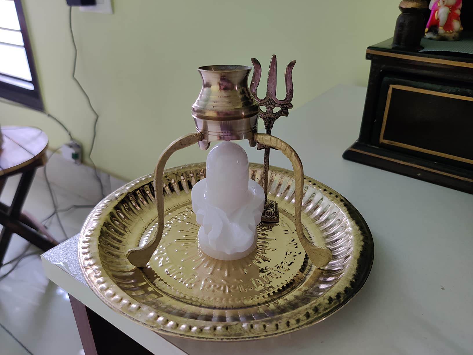 Buy White Shiva Lingam Marble Stone Set Stand and Abhishek Lota Kalash ...