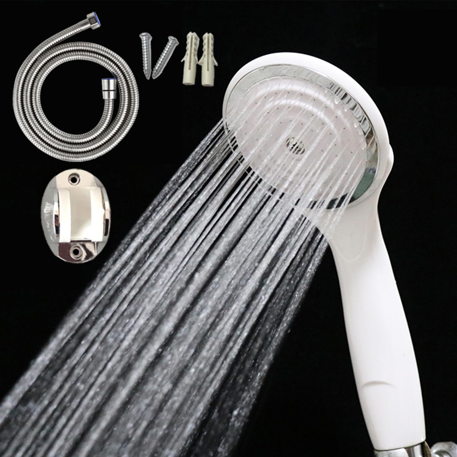 High Pressure Handheld Shower Head with Stainless Steel Hose(1.5m/5ft ...