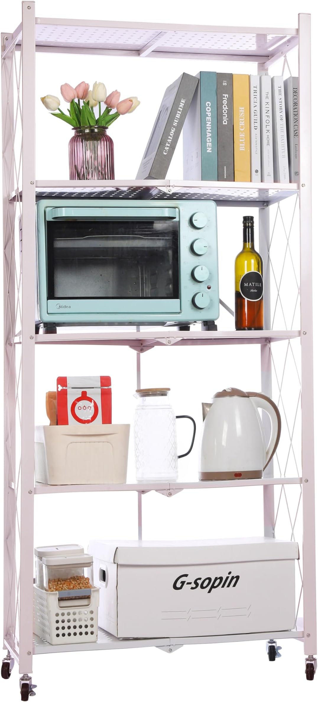 Amazon.com: Letusto Foldable Collapsible Shelf with Wheels & Breaks ...