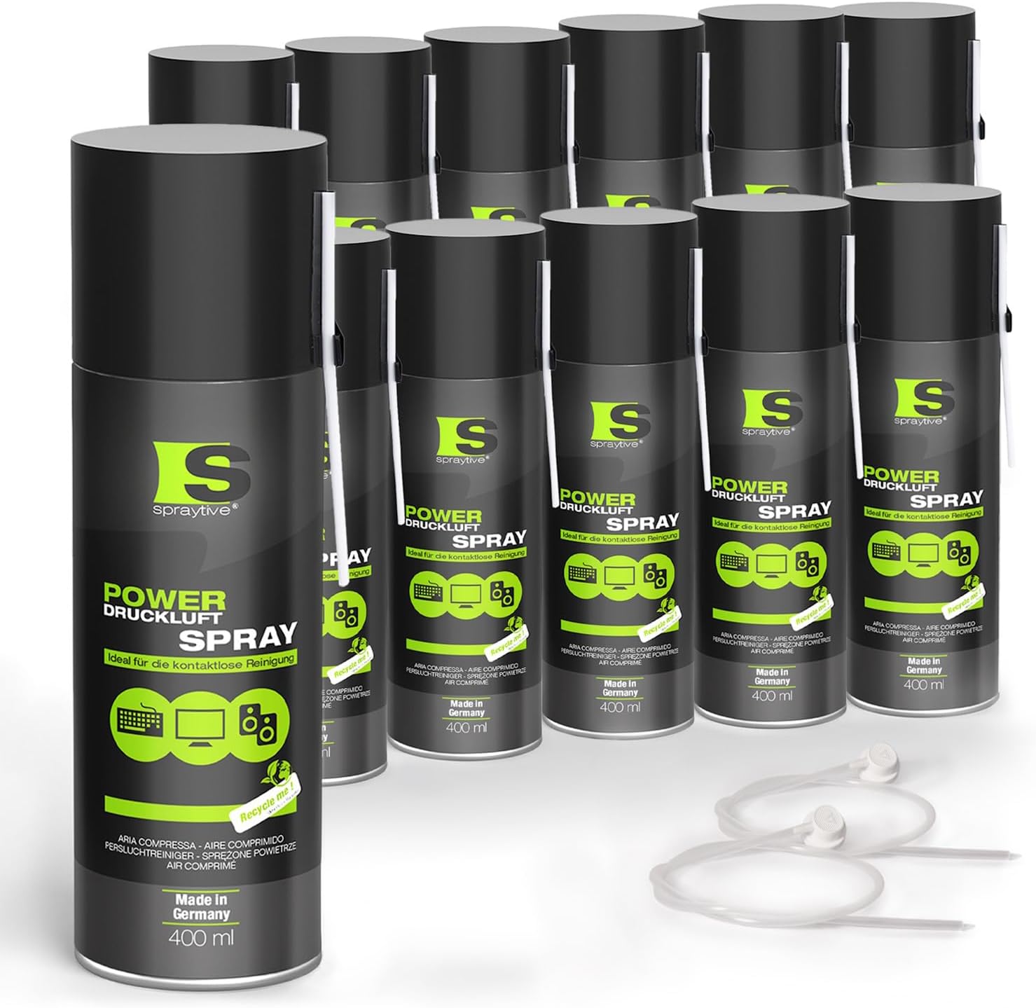 12 x 400ml Spraytive Power Druckluftspray/Druckluftreiniger: Mit 10cm ...