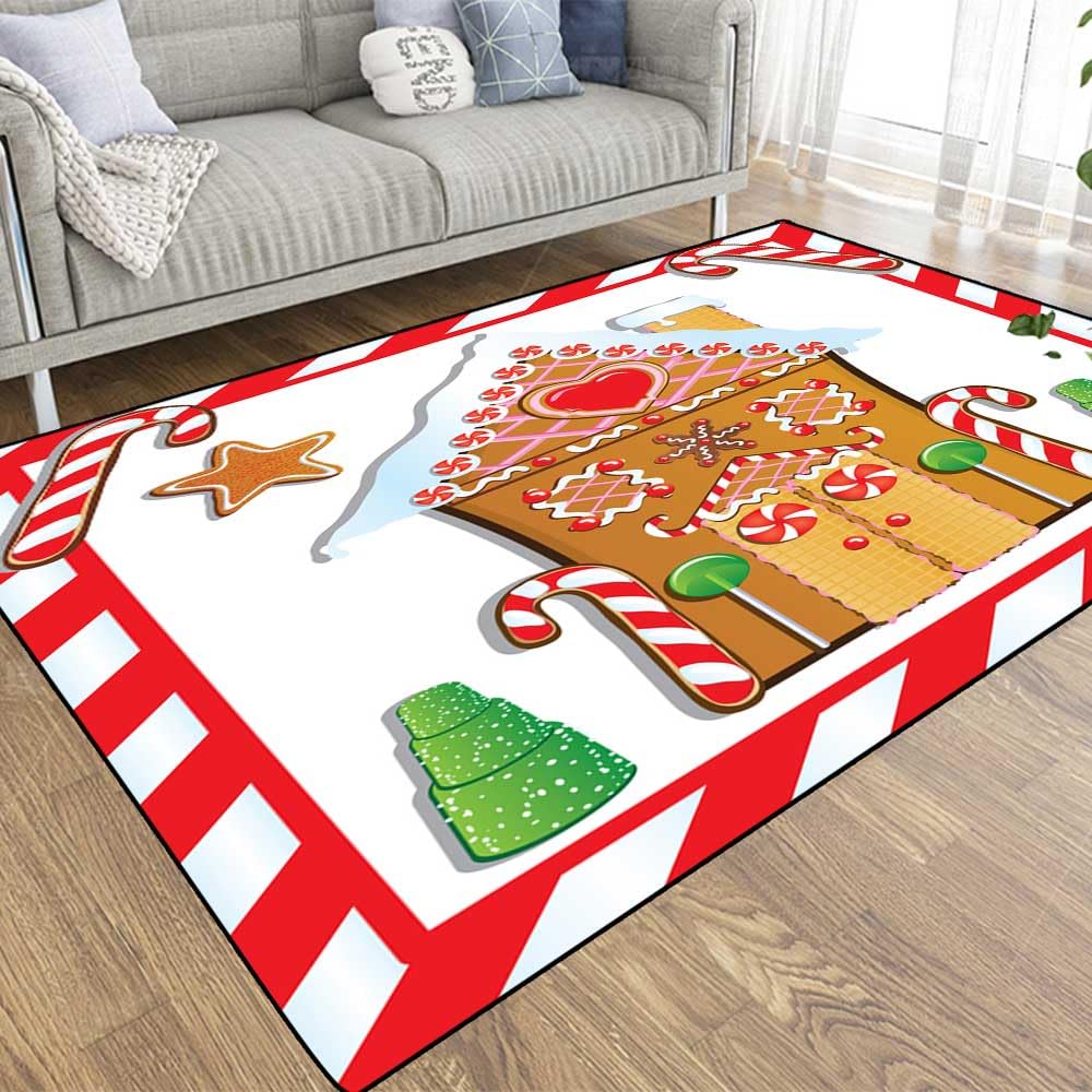Amazon.com: EMMTEEY Christmas Area Rugs 3X5-Cute Gingerbread House with ...