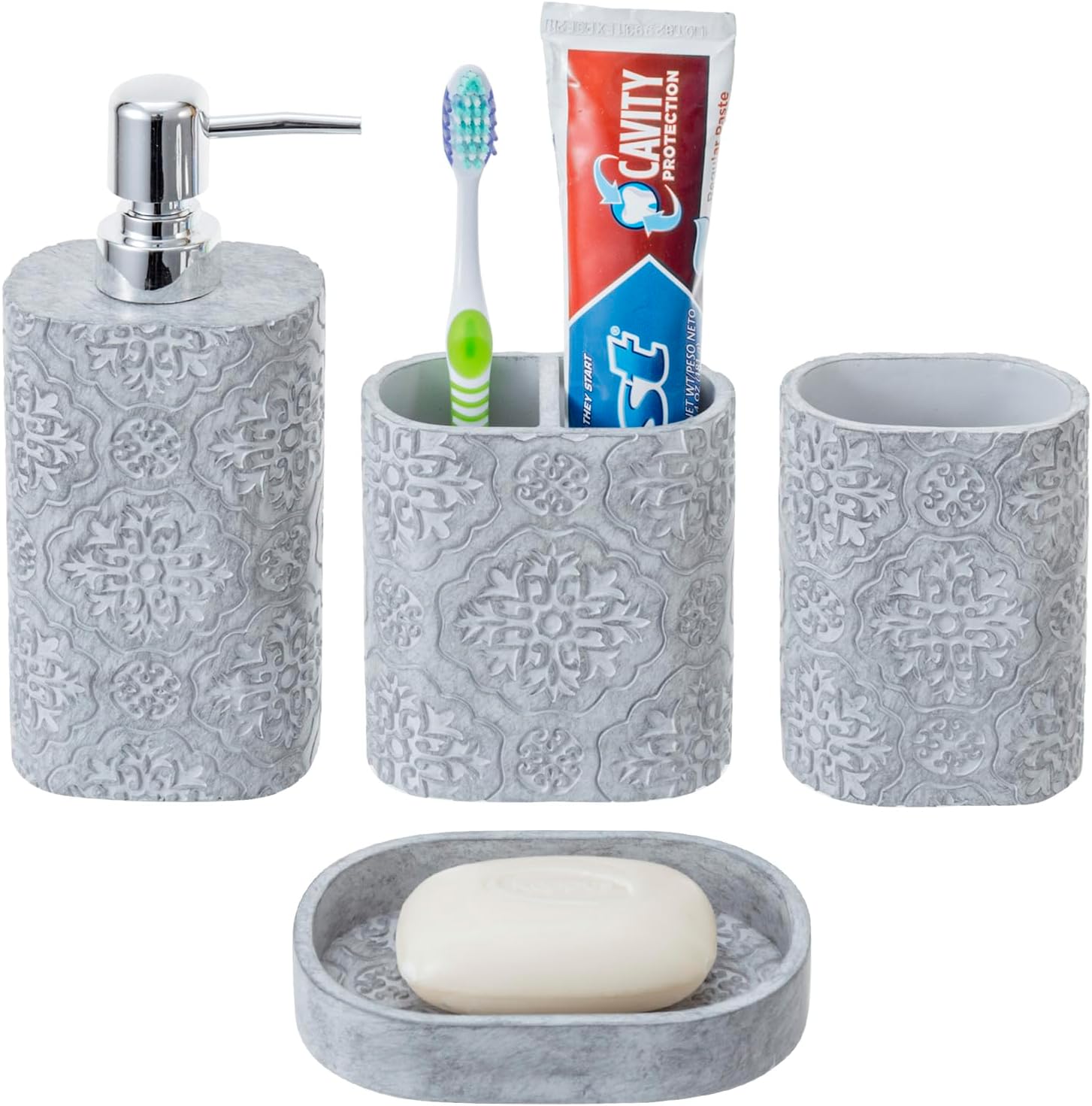 Amazon.com: MyGift Bathroom Accessories Set, Vanity Decor Storage ...