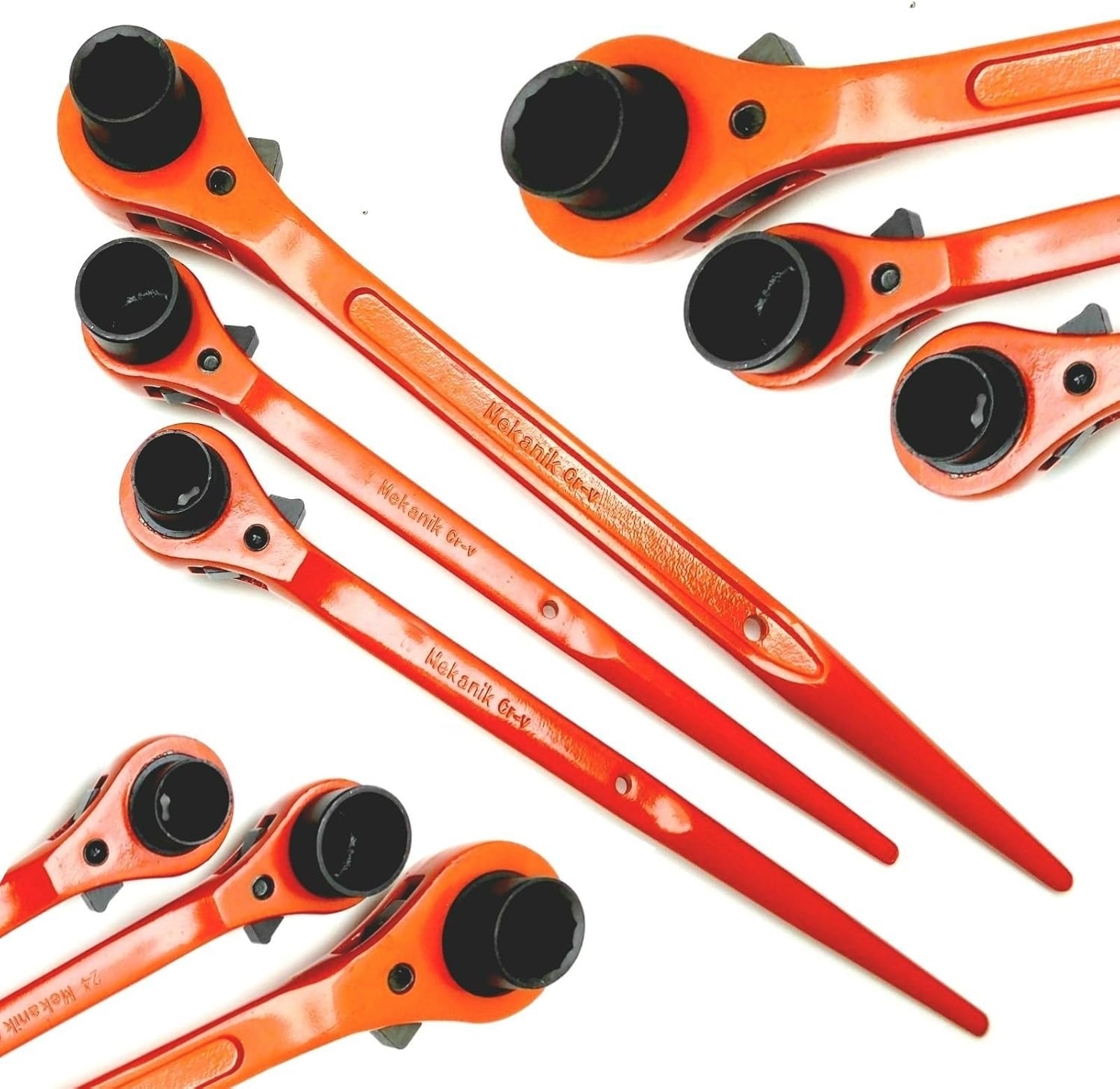HI VIZ Orange Ratchet Podger Spanner Set 10x13 13x17 17x 19mm 3pc Tool ...