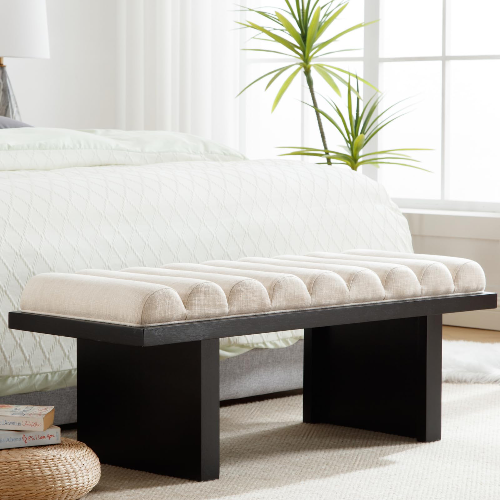 Amazon.com: Ya-Home 47.25 Inch Classic Modern Bench, Upholstered Linen ...