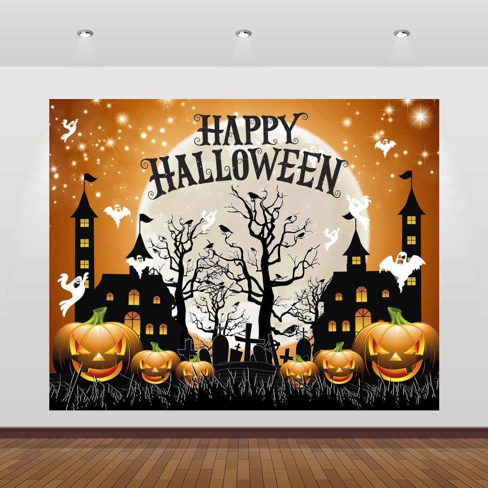 Amazon.com : Happy Halloween Backdrop 10x8ft Orange Halloween Party ...