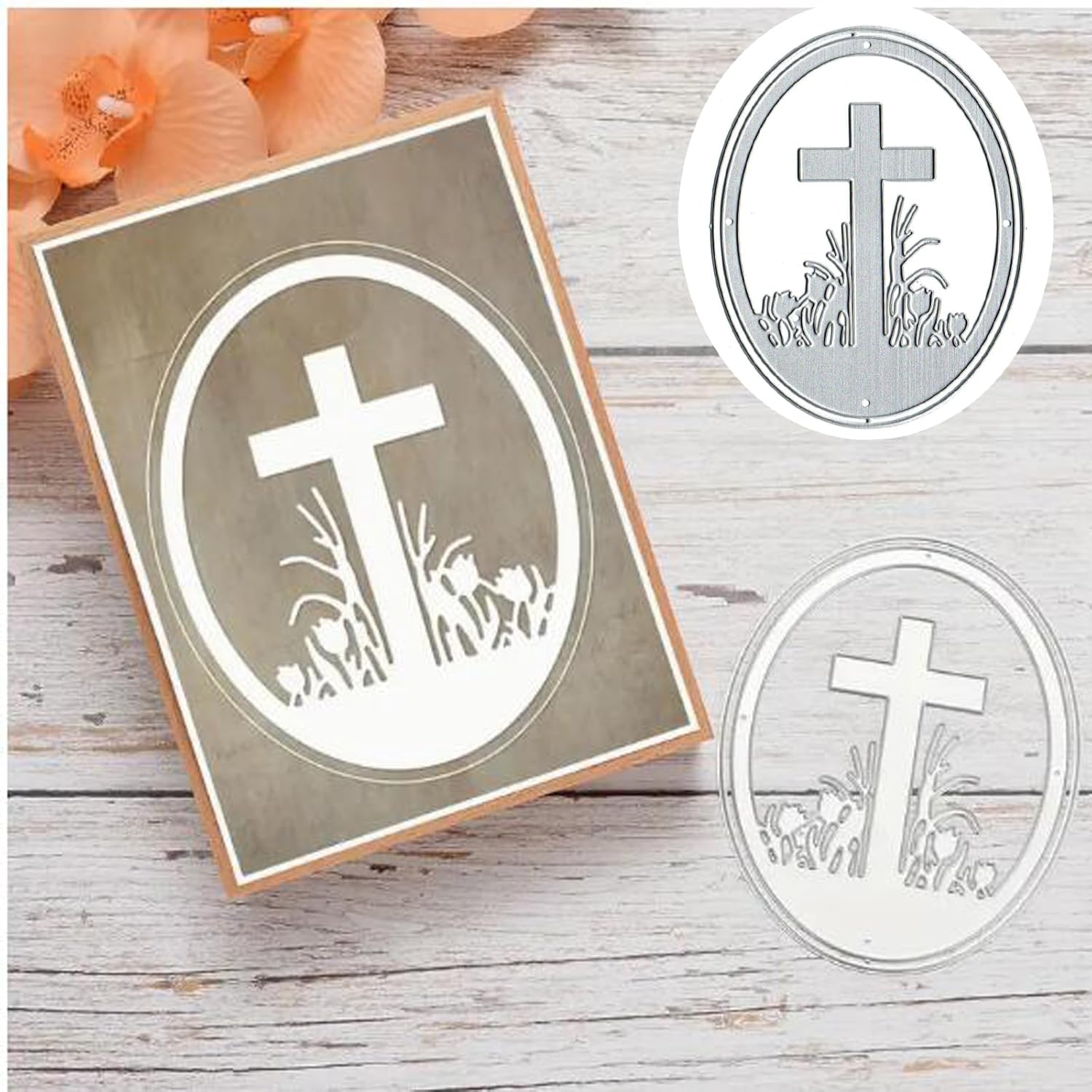 Amazon.com: DDeehs Cross Oval Tweed Background Frame Metal Die Cuts ...