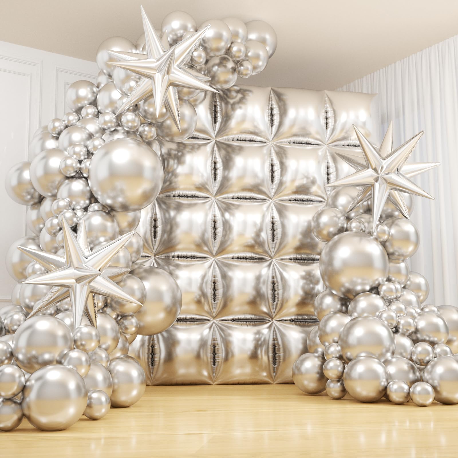 Amazon.com: 152PCS Chrome Silver Square Foil Balloons Backdrop Wall ...
