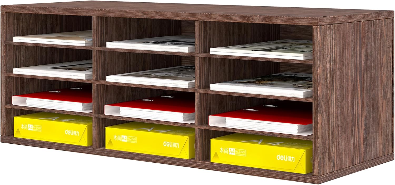 Senhoglb 12 Fächer Schreibtisch Ablagefächer Holz, Aktenablage A4 ...