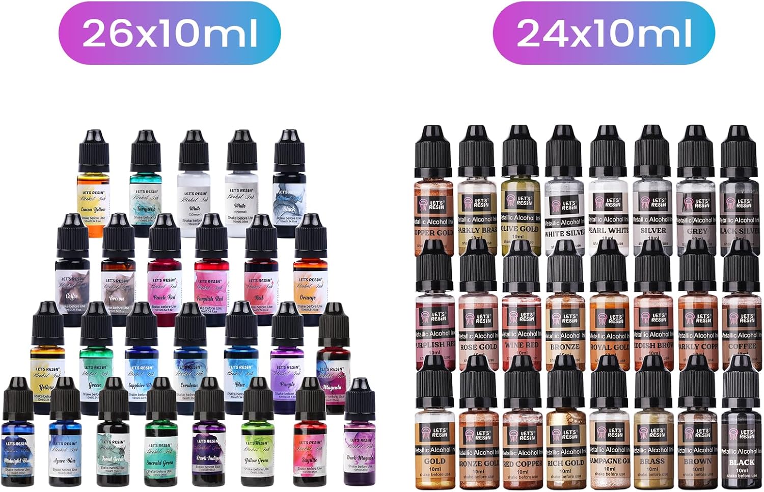 Amazon.com : Bundle Set of 26 Colors Alcohol Ink for Epoxy Resin and 24 ...