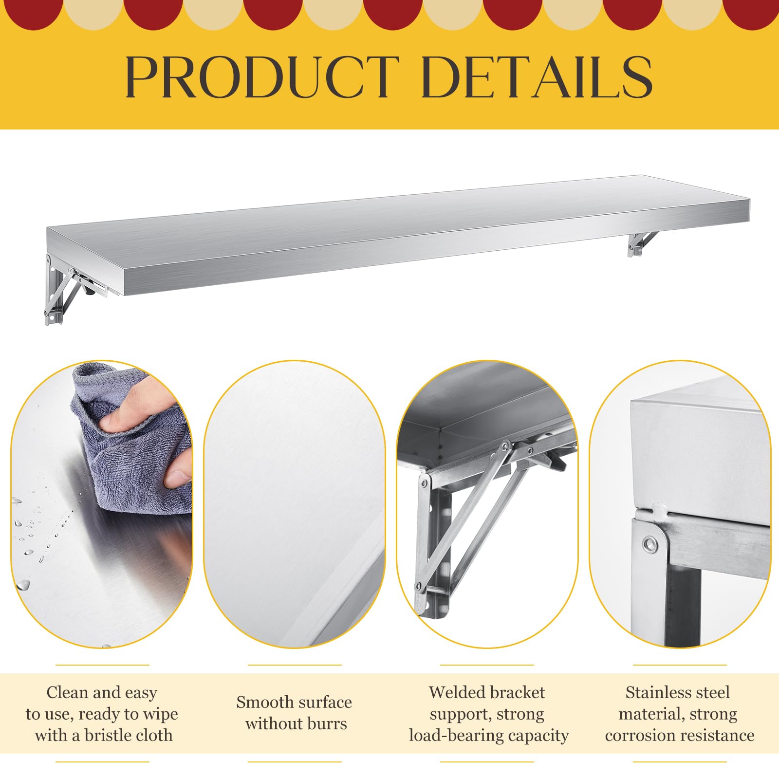 Snapklik.com : Vercraft Stainless Steel Folding Shelf Wall Mounted ...