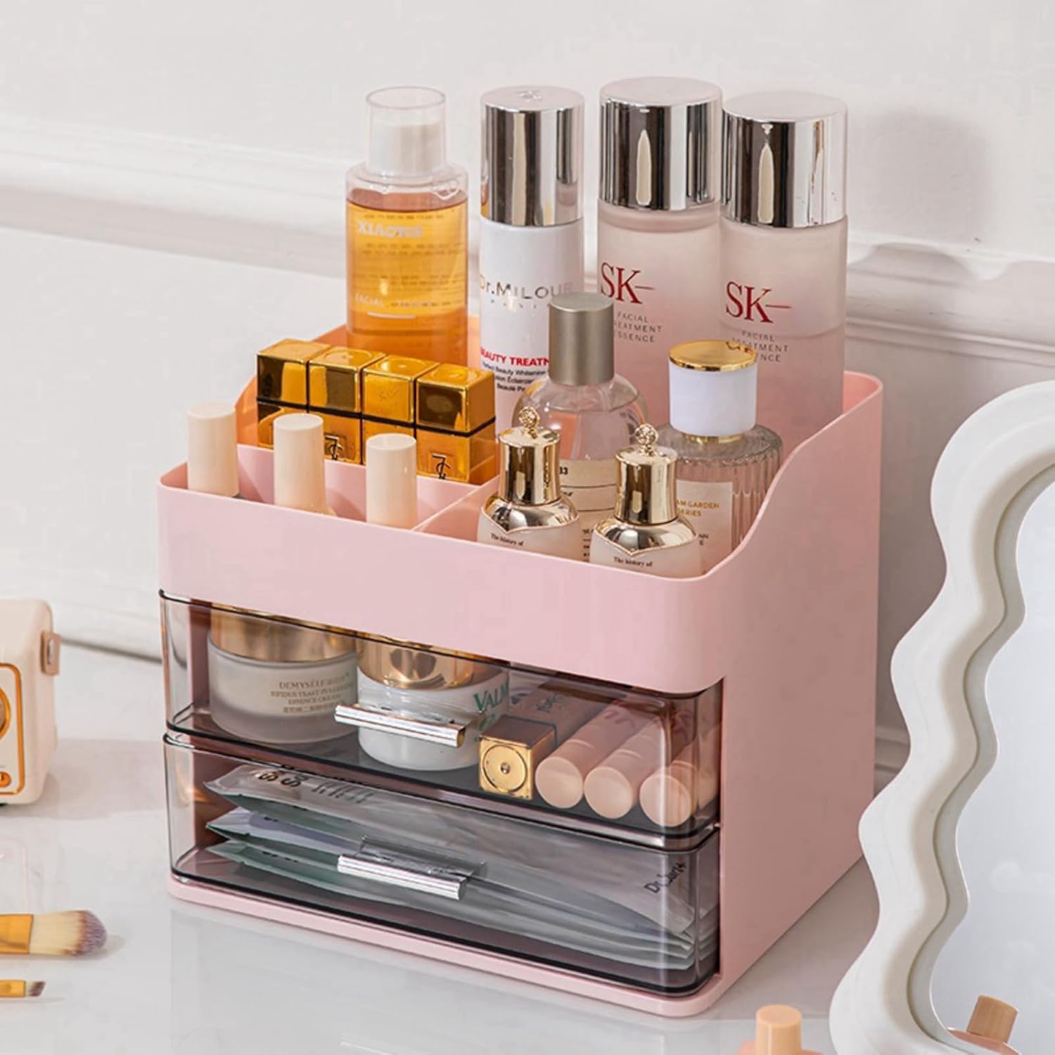 Amazon.com: Pink Makeup & Skincare Organizer - 2 Drawer Vanity Storage ...